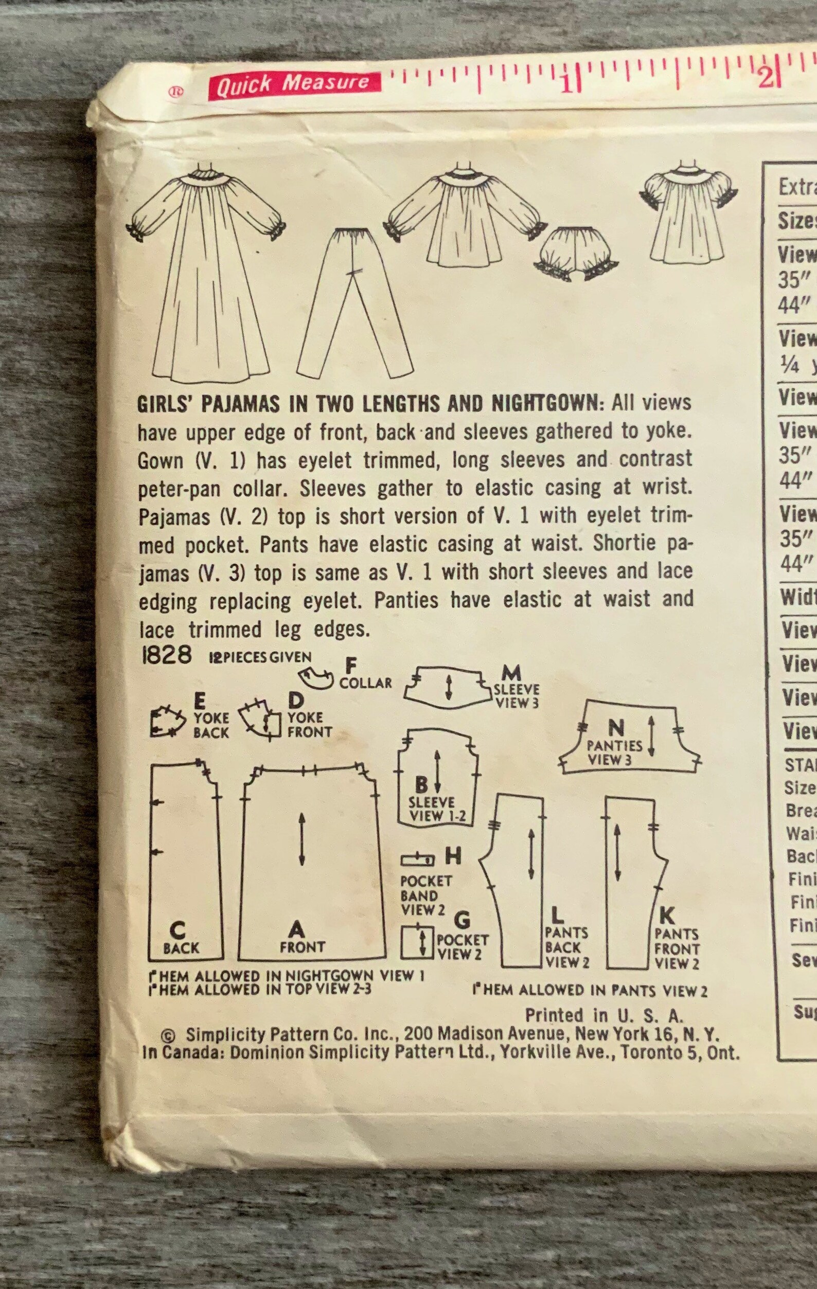Vintage Simplicity 1828 Sewing Pattern Girls Shortie | Etsy