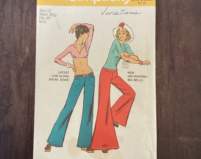 Vintage Simplicity 5143 Sewing Pattern, Low Slung Bikini Jeans, Bell ...