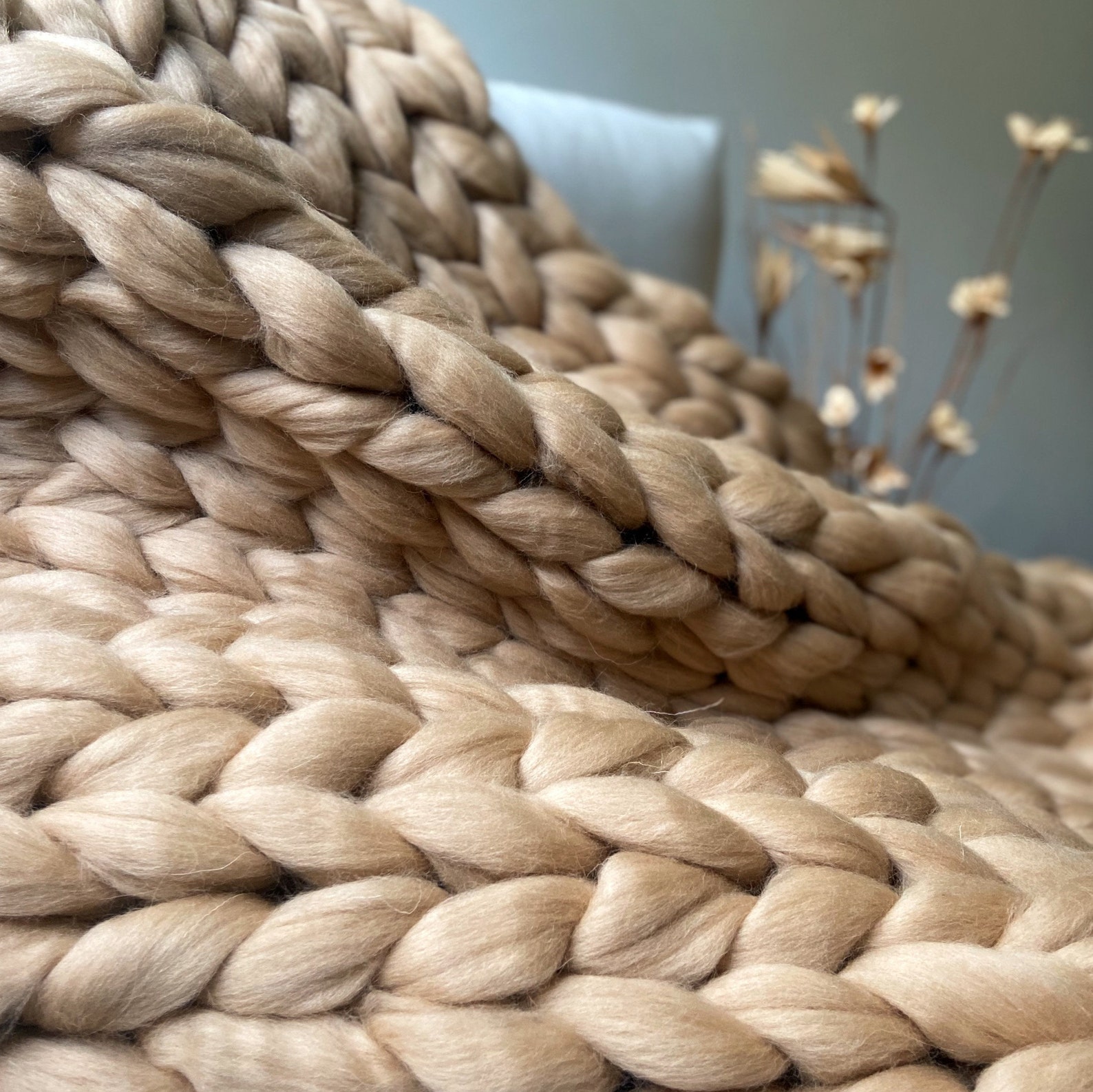 Merino Wool Chunky Knit Blanket,merino Wool Blanket, Knitted Blanket ...