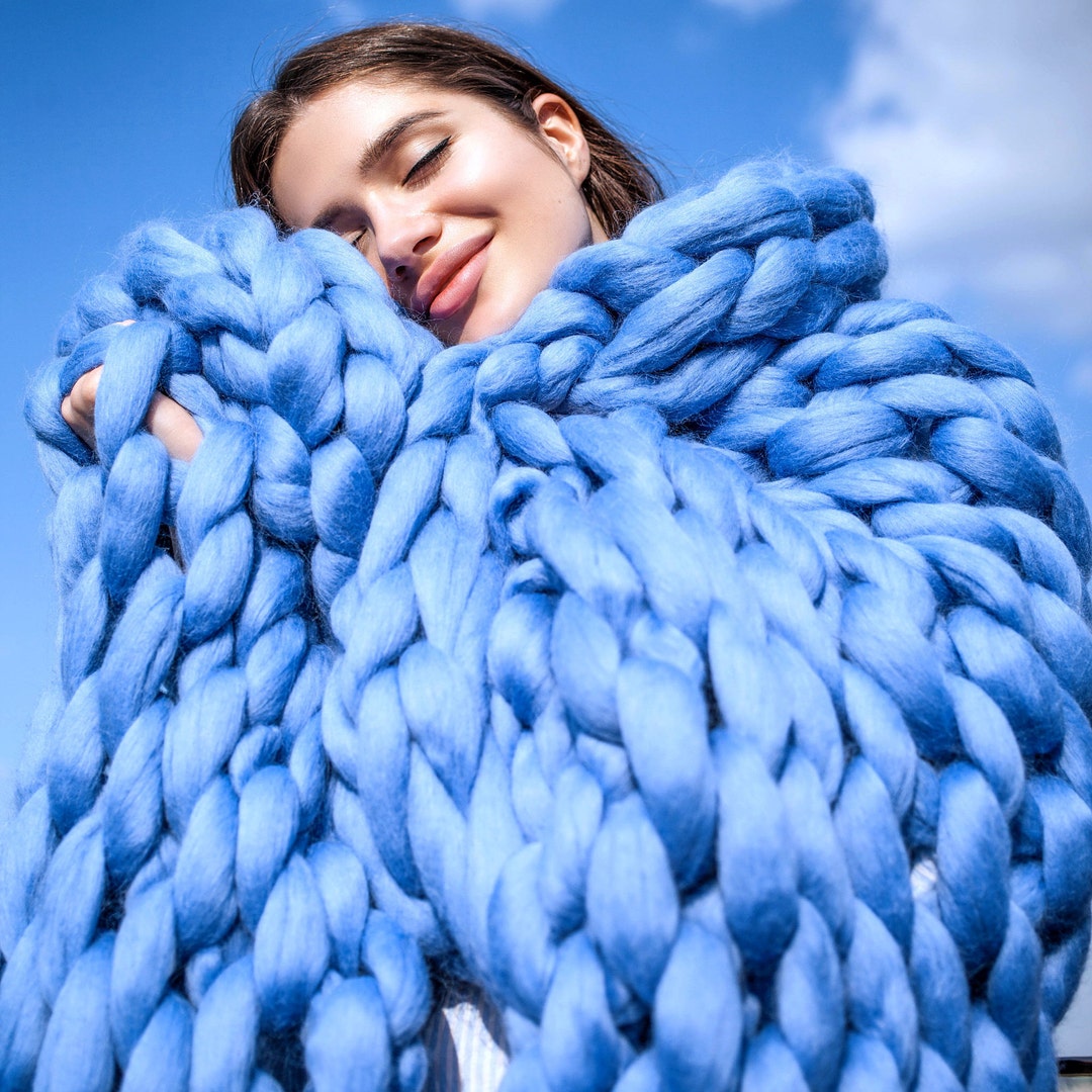 Merino Wool Chunky Knit Blanket,merino Wool Blanket, Knitted Blanket ...