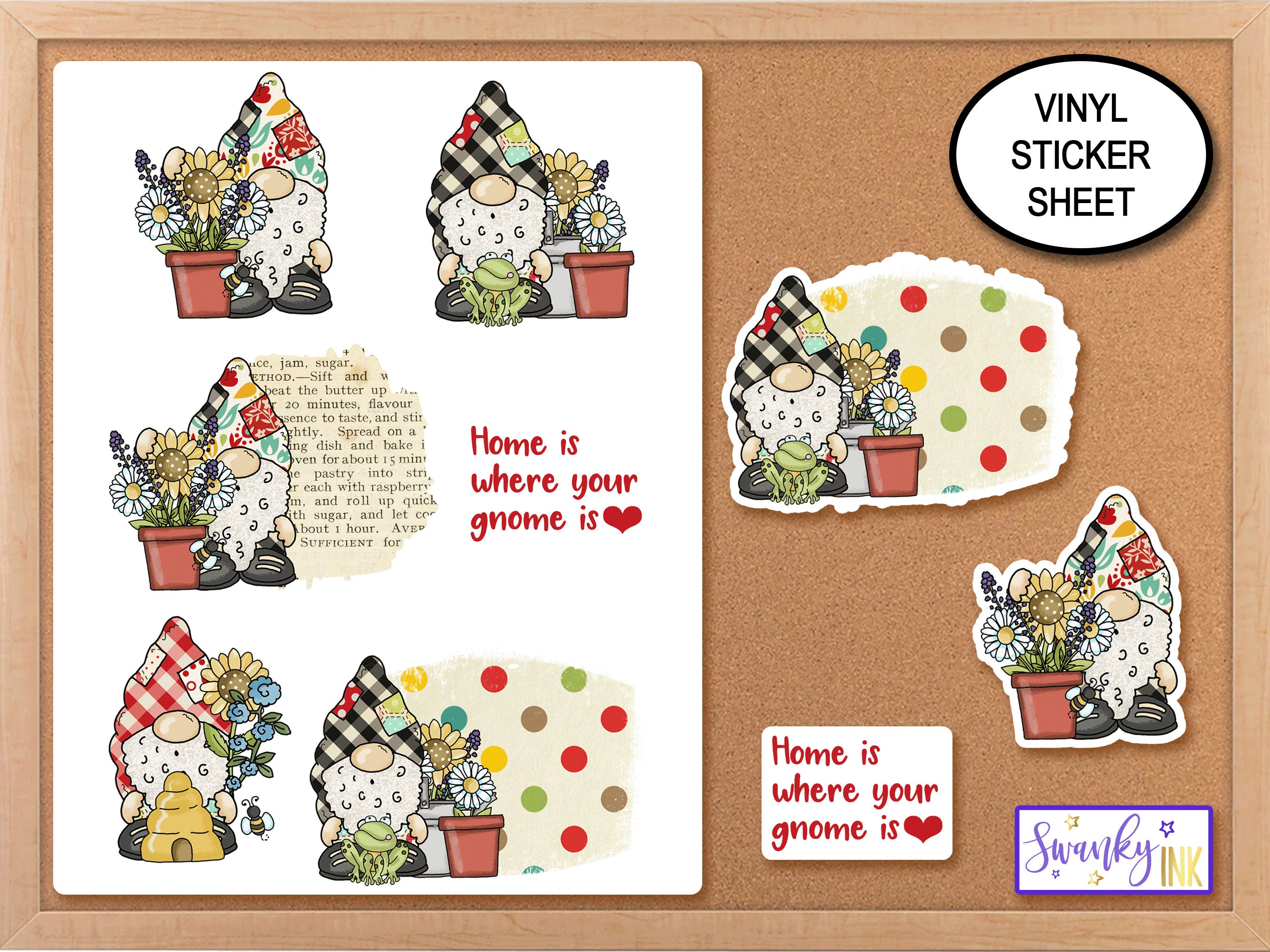 Patchwork Garden Gnome Stickers Sheet, Spring Gnomes Journal Stickers ...