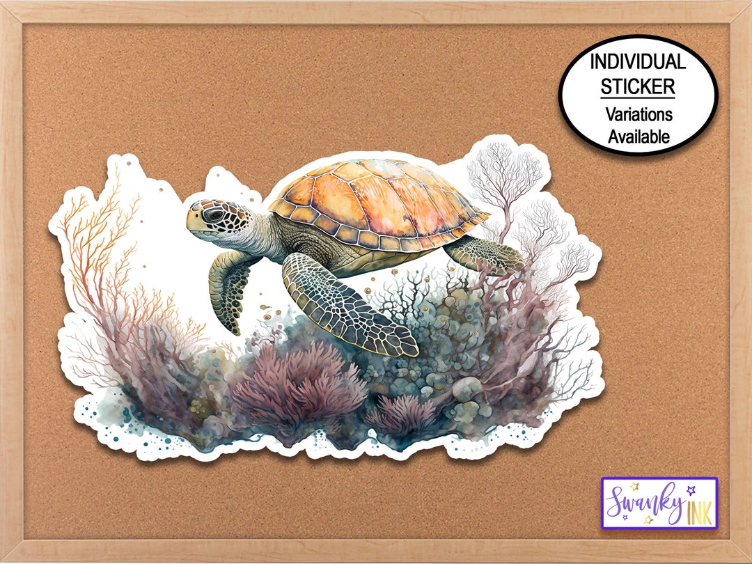 Sea Turtle Art Animal Stickers, Sea Turtle Gifts, Sea Life, Ocean Coral ...