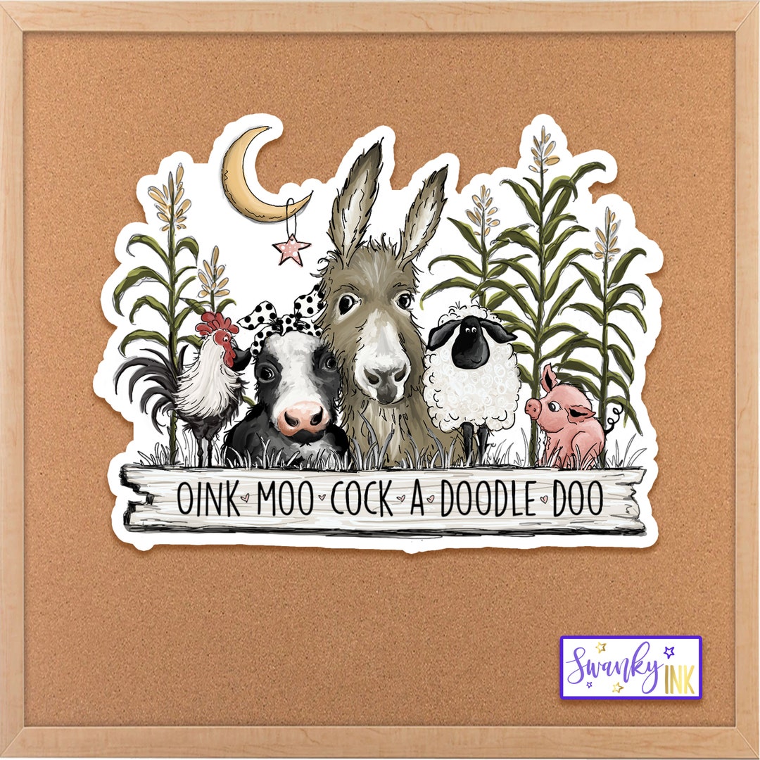 Oink Moo Cock A Doodle Doo Farm Animal Sticker, Cute Donkey Phone ...