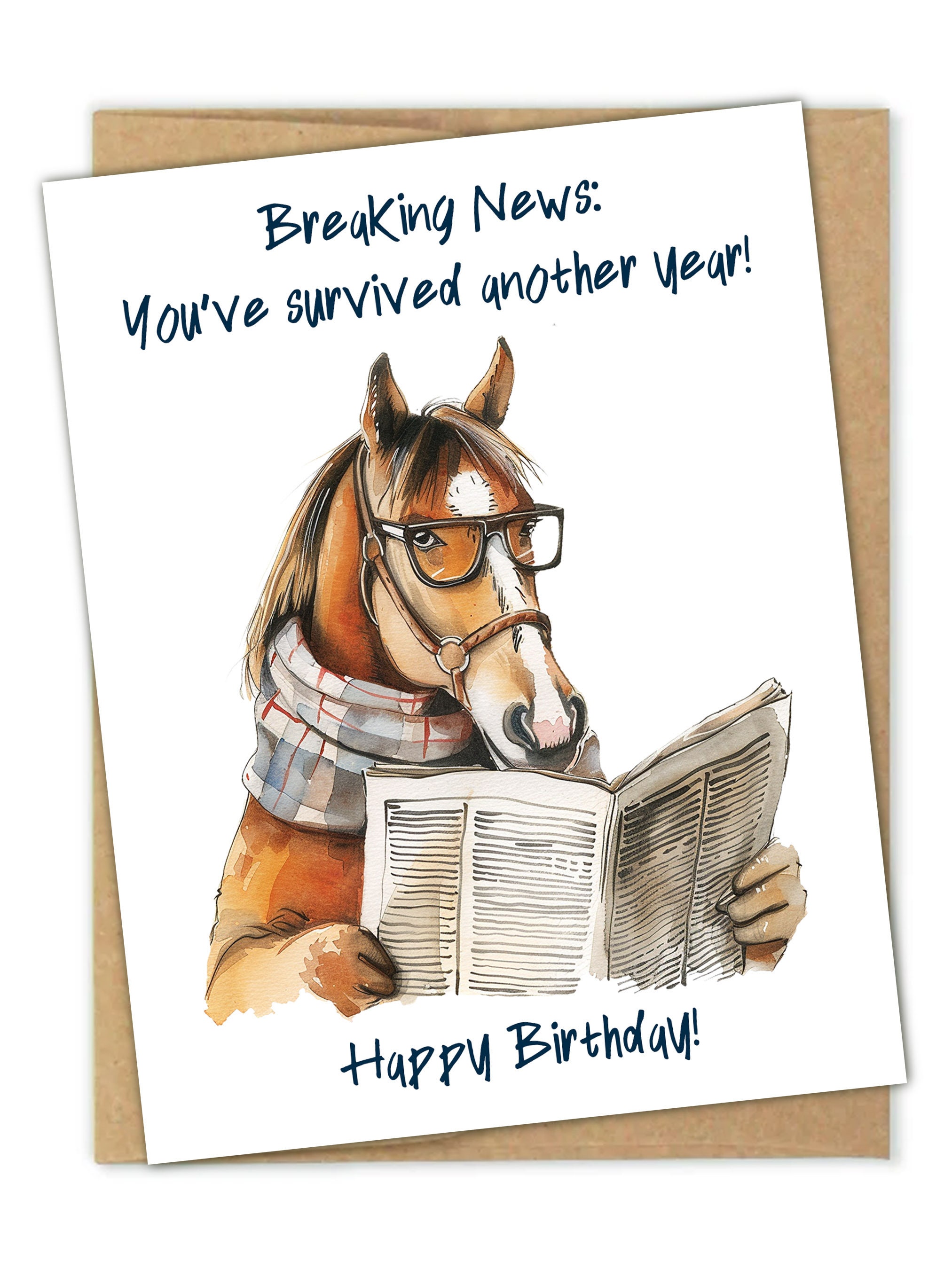 Horse Happy Birthday Card, Equine Greeting Card, Horse Reading ...
