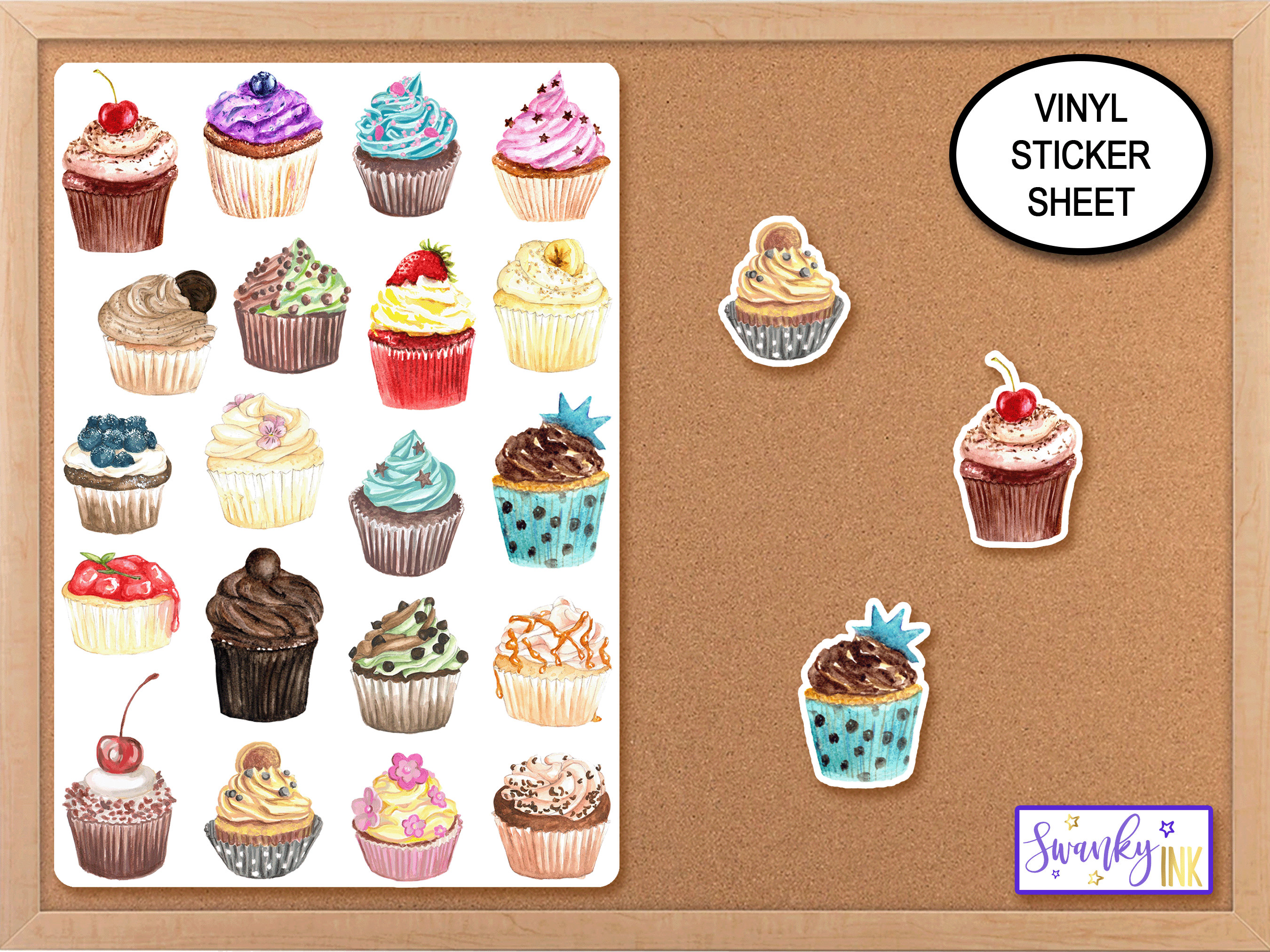 Cupcake Journal Sticker Sheet, Phone Sticker Decal, Baking Stickers ...