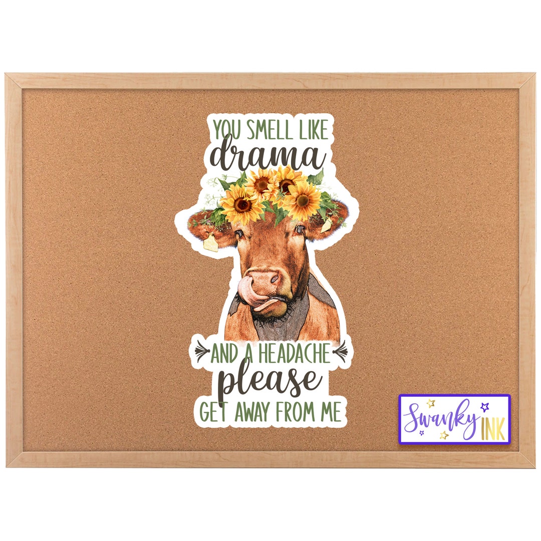 Cow Drama Water Bottle Sticker, Sunflower Sticker, Funny Stickers ...