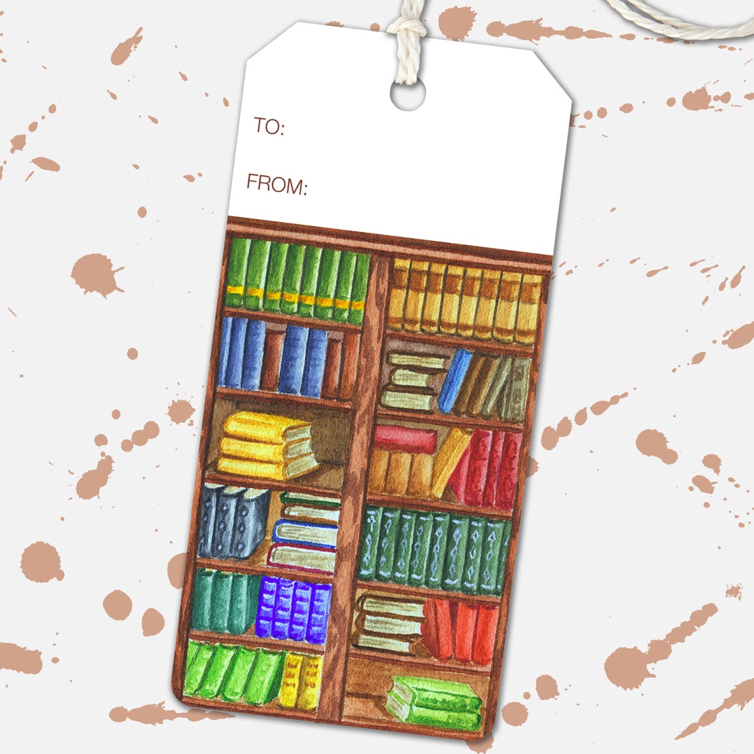Bookshelf Gift Tags, Bookworm Gift Tags, Book Worm Thank You Tag, Book ...