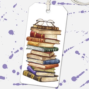 Book Stack Gift Tags, Bookworm Gift Tags, Book Worm Thank You Tag, Wine ...