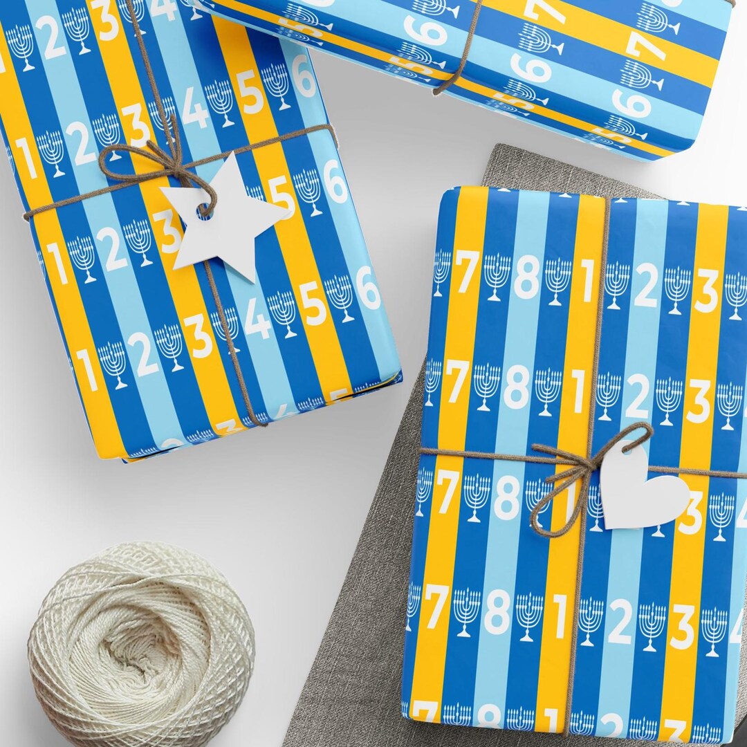 Festival of Lights Gift Wrap, 8 Nights Hanukkah Wrapping Paper With ...