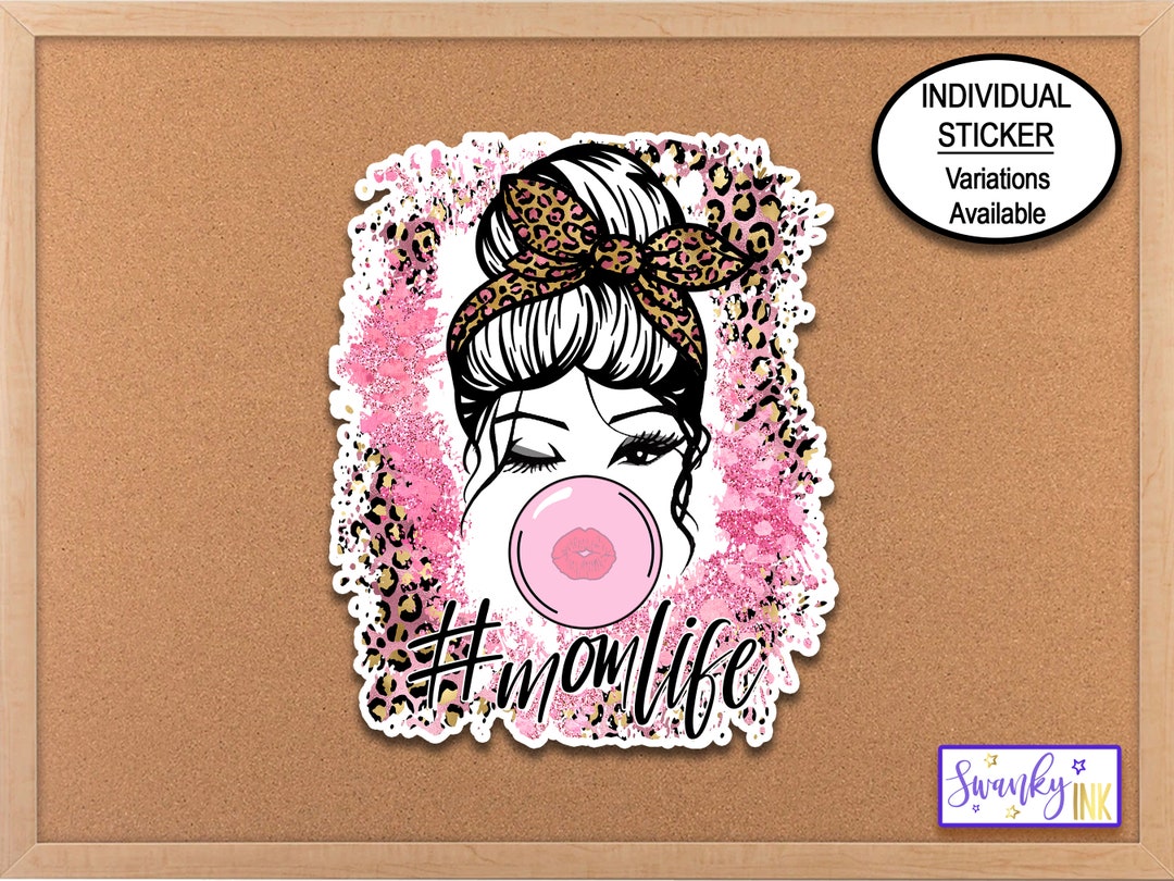 Mom Life Cute Stickers, Bubble Gum Water Bottle Sticker, Leopard ...