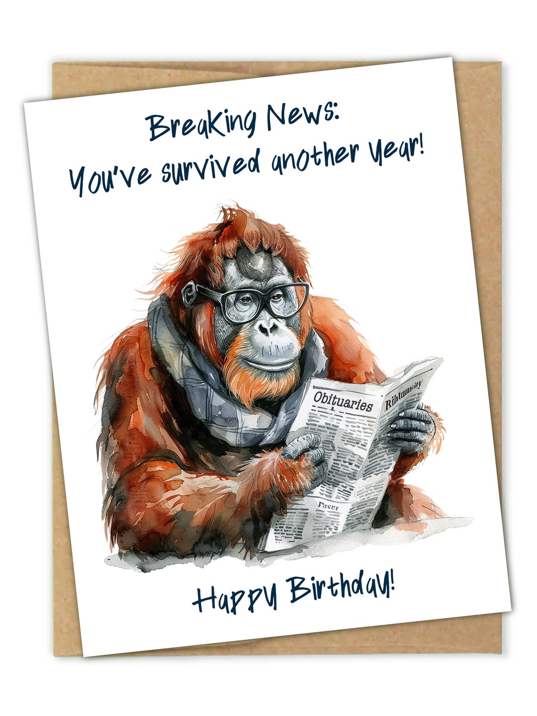 Ape Happy Birthday Card, Monkey Funny Greeting Card, Gorilla Birthday ...