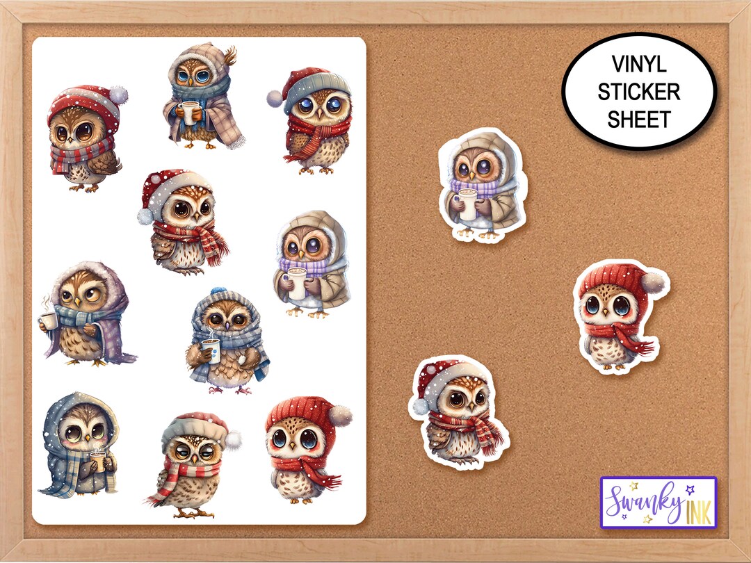 Snow Owl Sticker Sheet, Winter Stickers, Snowy Owl Decal, Journaling ...