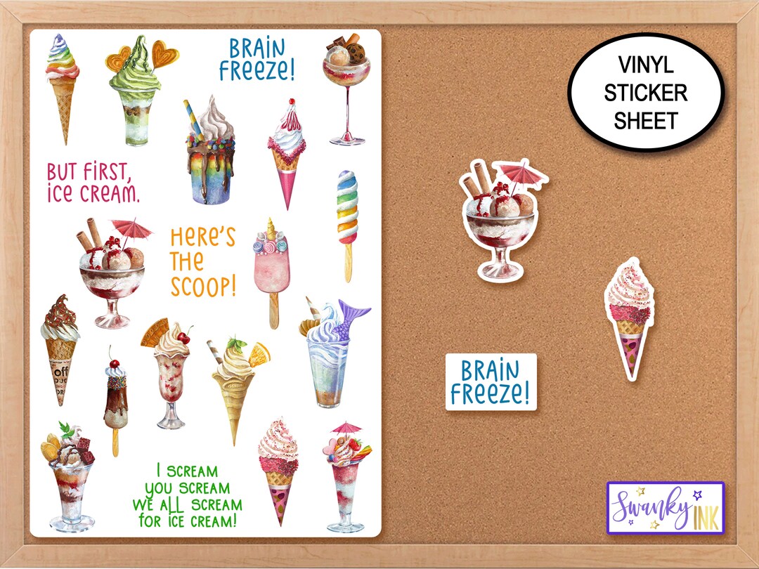 Ice Cream Dessert Stickers Sheet, Ice Cream Party Favor Stickers ...