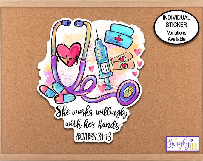 She Works Willingly With Her Hands Sticker, Nurse Stickers Laptop ...