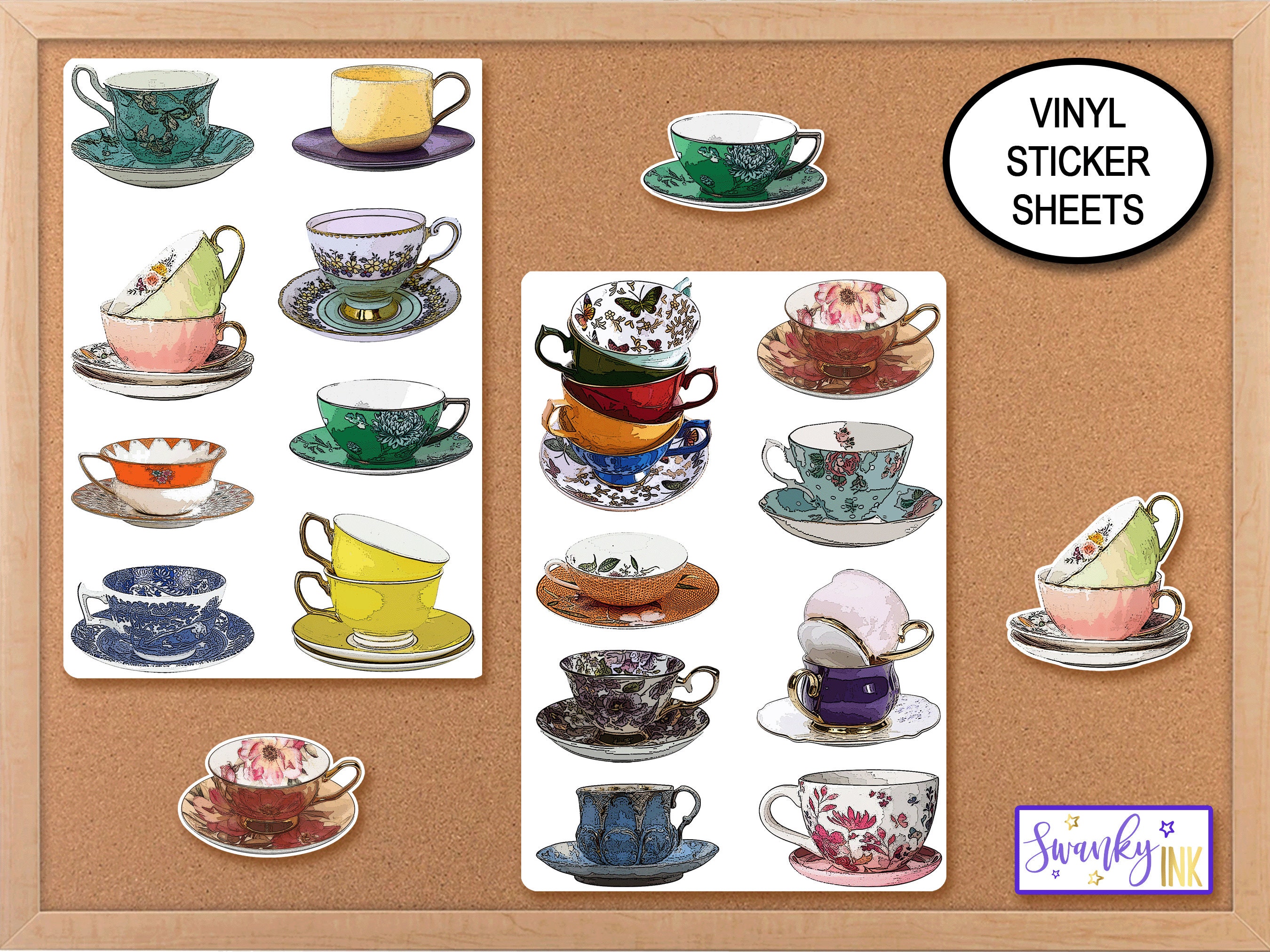 Teacup Sticker Sheets, Tea Cup Decal, Journal Stickers, Tea Gift ...