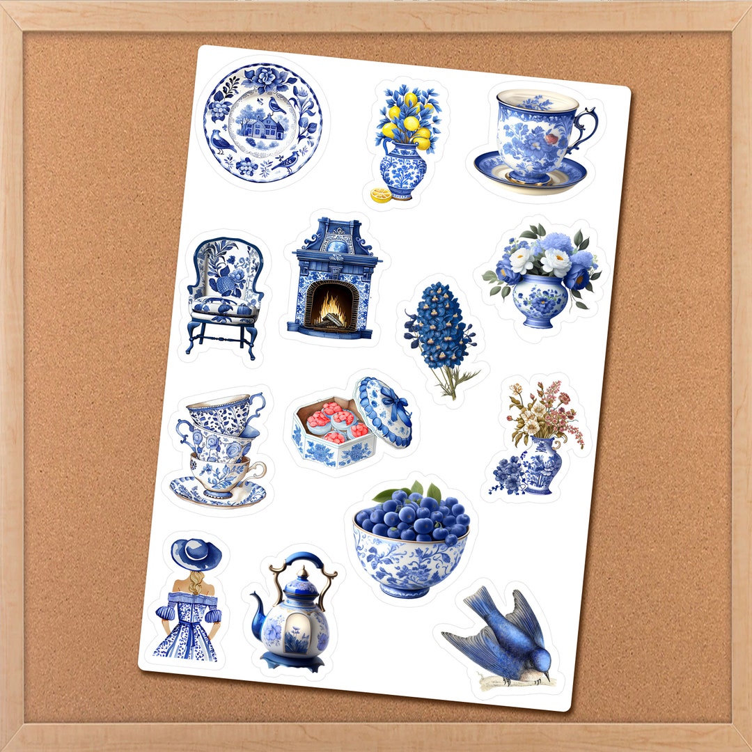 Delft Blue Sticker Sheet, Junk Journal Stickers, Phone Sticker, Planner ...