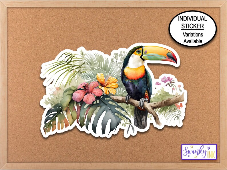 Toucan Bird Stickers, Water Bottle Sticker, Journal Stickers, Planner ...