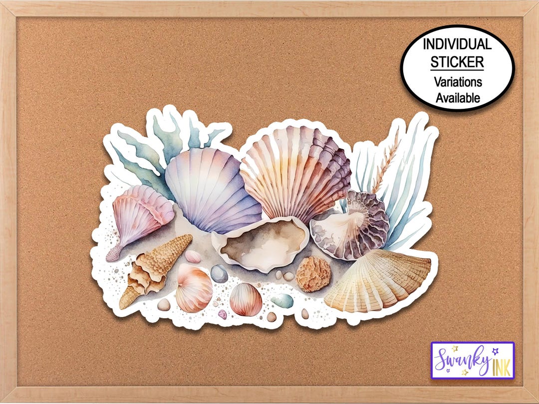 Seashells Pastel Sticker, Water Bottle Sticker, Phone Sticker, Summer ...