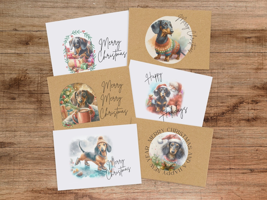 Dachshund Christmas Card Set of 6 or 12 Holiday Greeting Card Blank ...