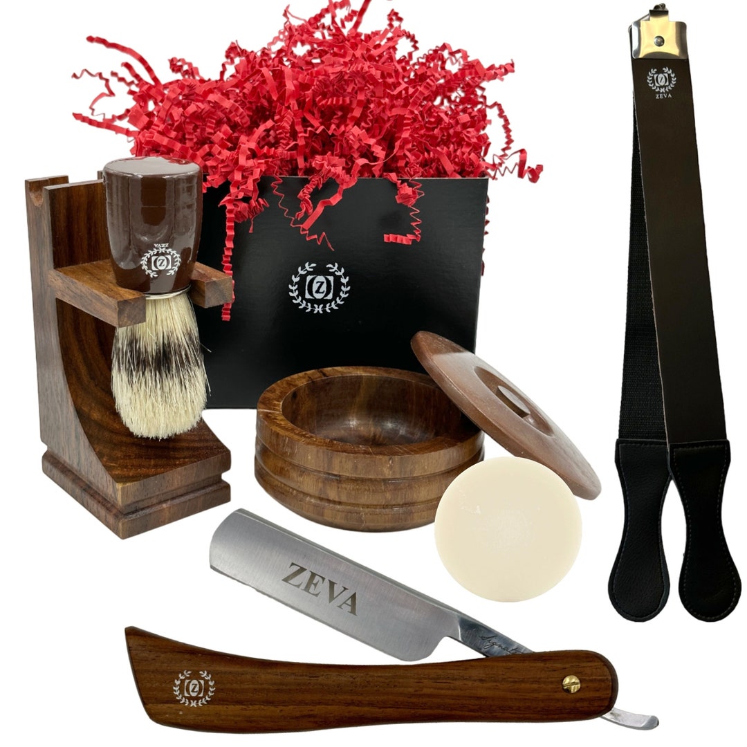 Straight Edge Razor Vintage Gift Set Wooden Handle Shave Ready Barber ...