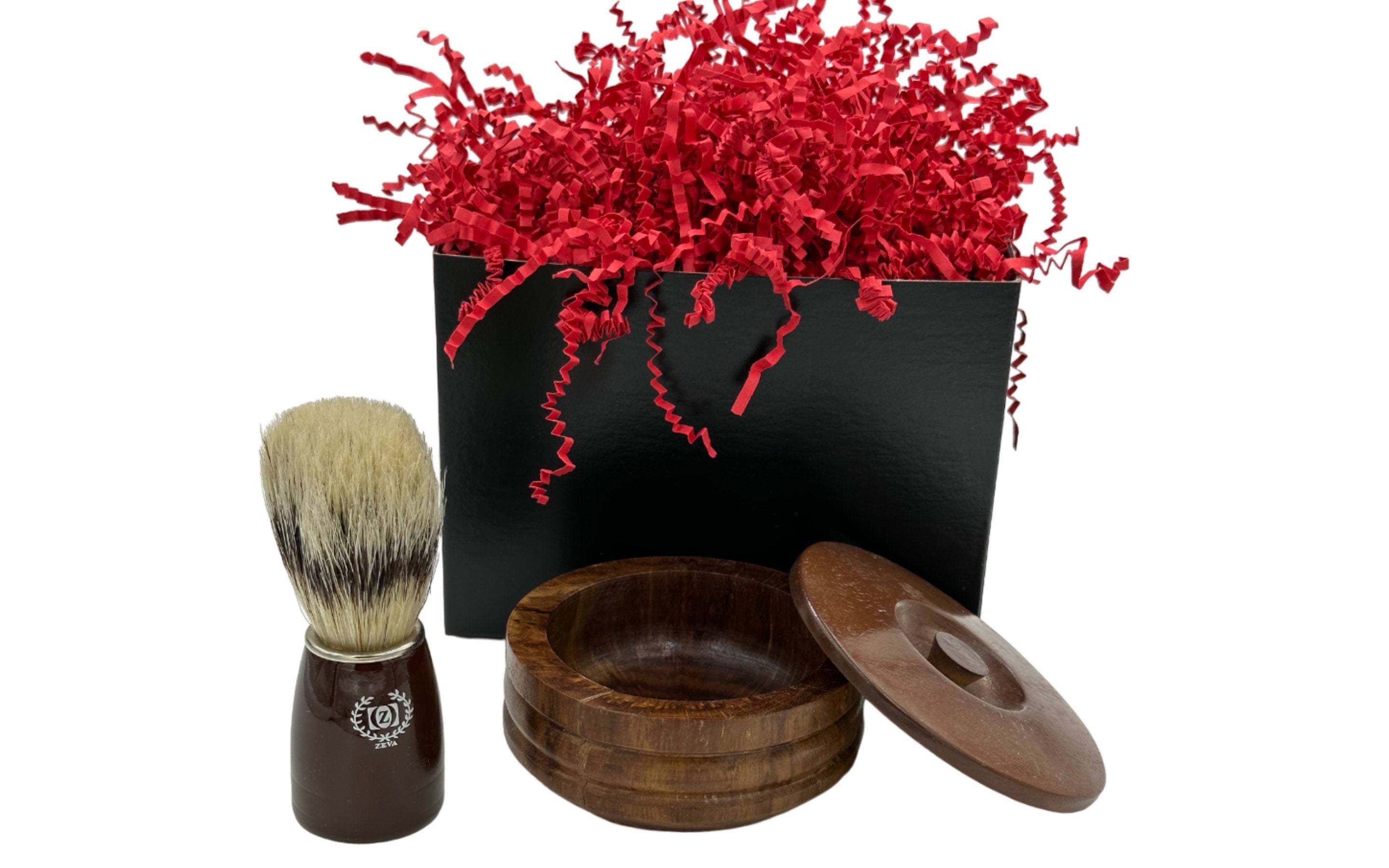 Wooden Straight Razor Shave Kit: Sandalwood Soap, Badger Brush, Leather ...