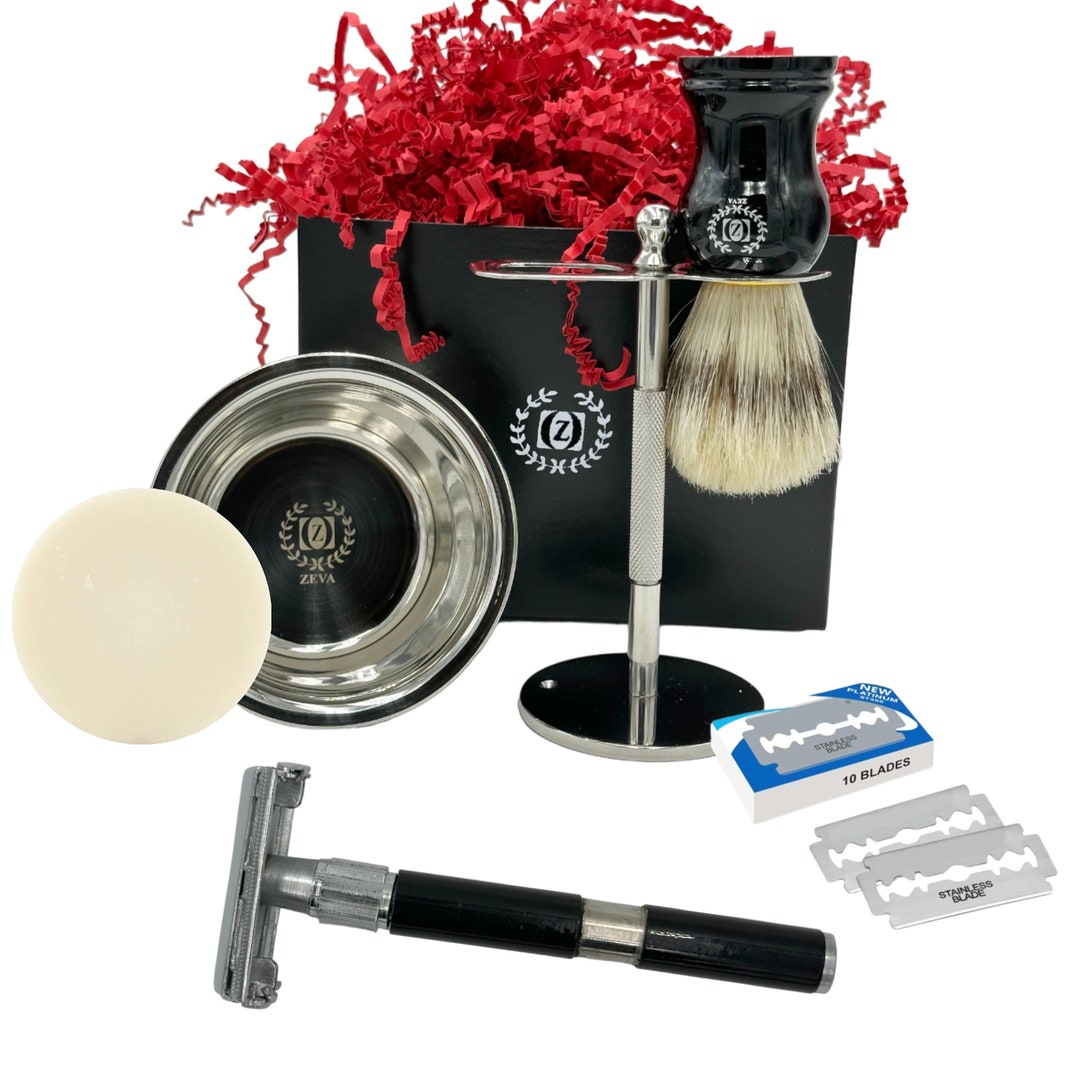 Safety Razor Shaving Kit: Stainless Steel, Badger Brush, Bowl & Stand ...