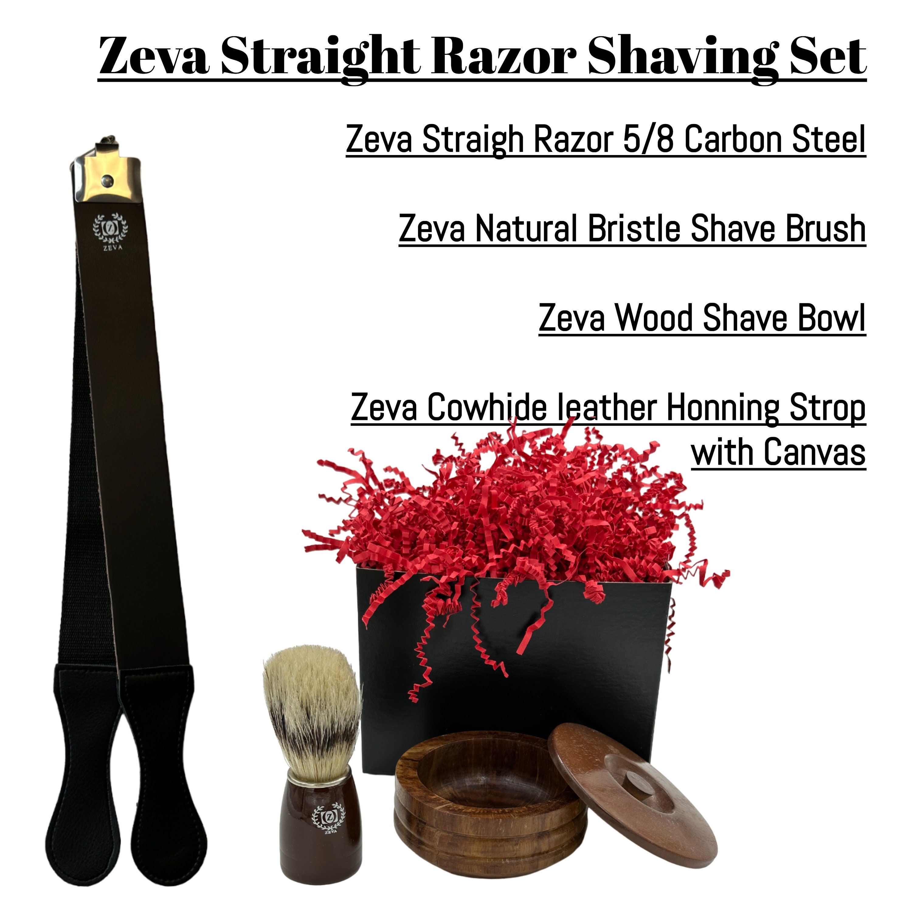 Wooden Straight Razor Shave Kit: Sandalwood Soap, Badger Brush, Leather ...