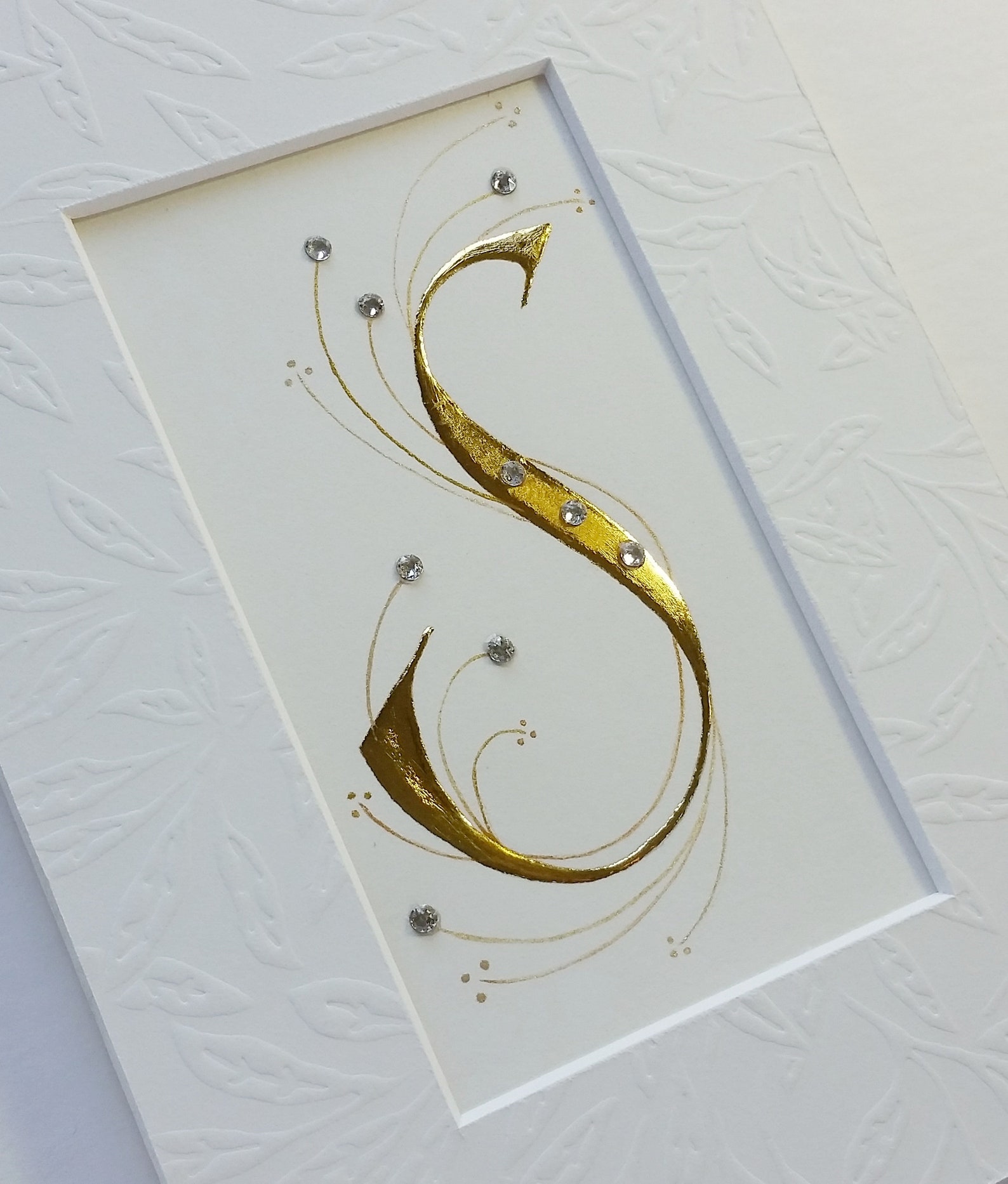 Custom Gilded Initial, 23k Gold, Hand Lettered, Swaroski Crystals ...