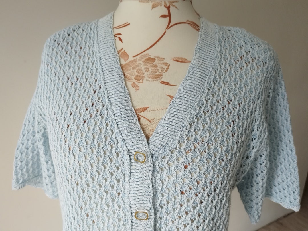 Vintage Spitze Strick Cardigan Pullover Frauen Sommer Kurzarm Strick ...