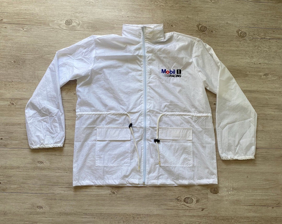 Vintage Mobil 1 Racing Jacket White Polyester Adjustable Waist Parka ...