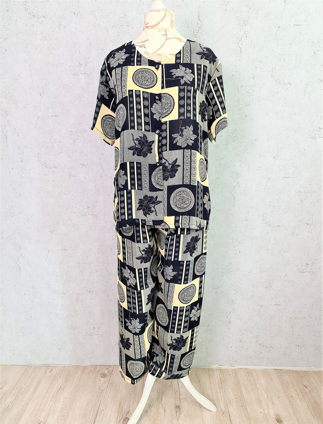 Vintage 80s Floral Patchwork Pant Suit: High Waist Polyester Set (S/M ...