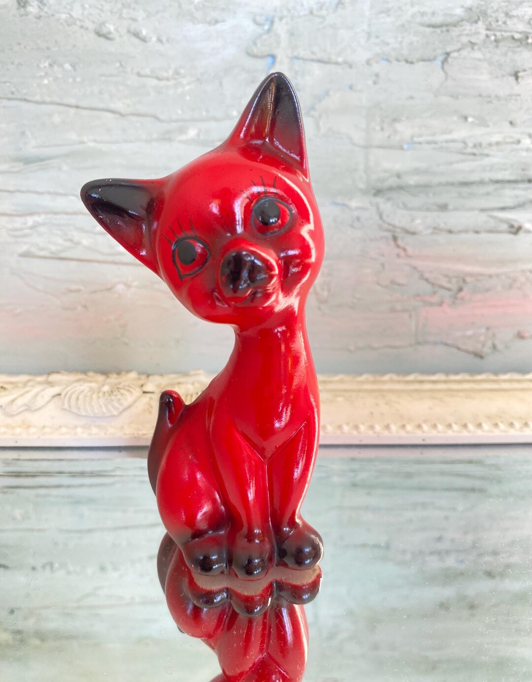 Vintage Red Cat Figurine Decorative Ceramic Cat Figurine Red Vintage ...