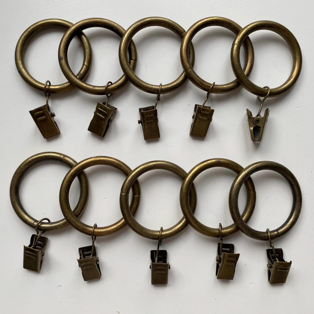 Vintage Bronze Curtain Rings With Clips, Set of 12, Swedish Farmhouse ...
