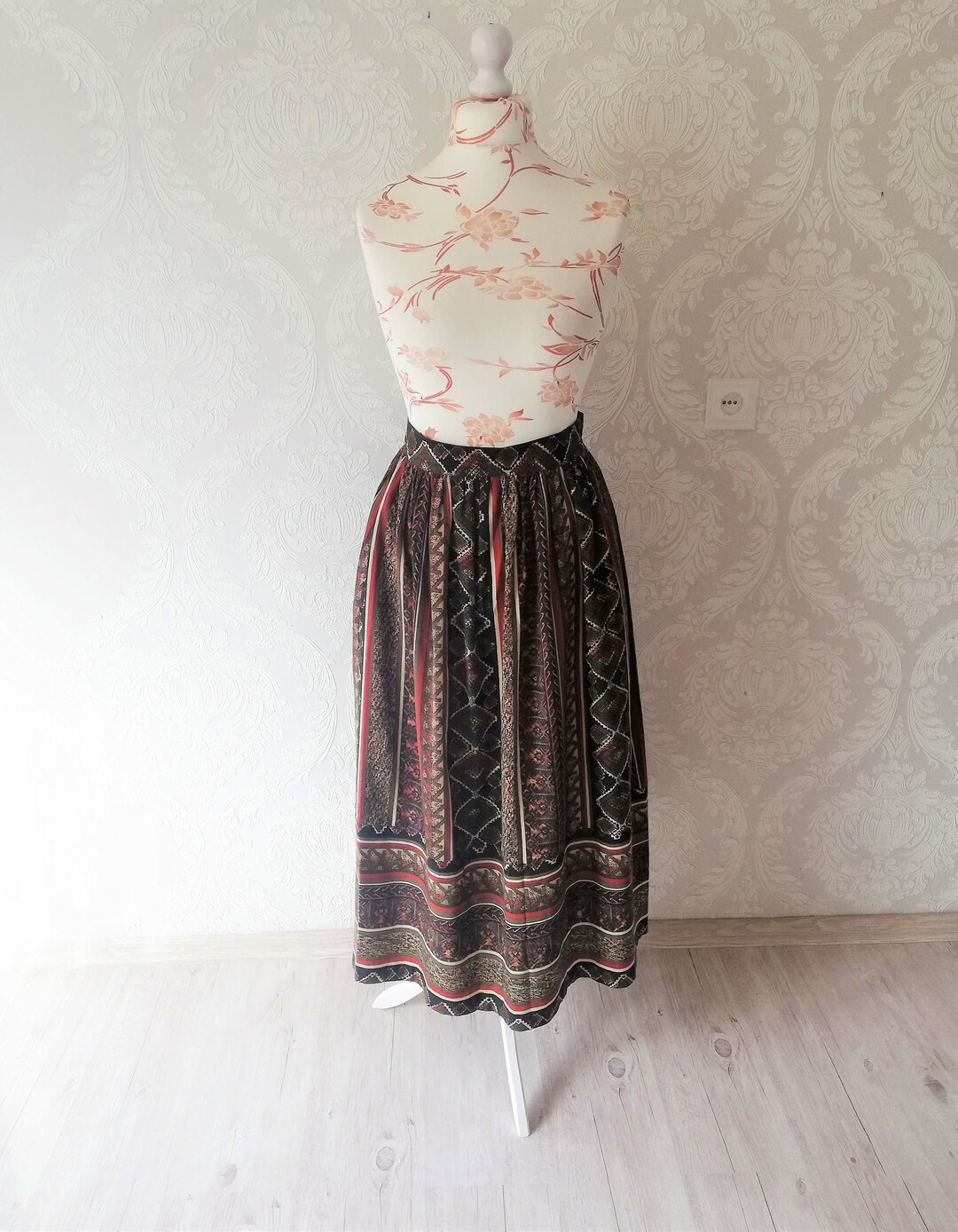 Vintage 70s Skirt Folk Maxi Skirt Anna Modeller Ethnic Tribal High ...