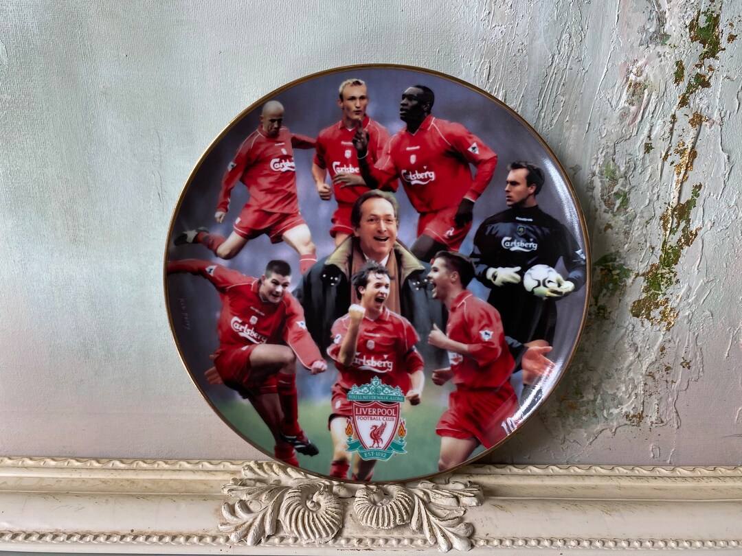 Vintage Liverpool Football Club Porcelain Plate Plaque Gold Rim TREBLE ...