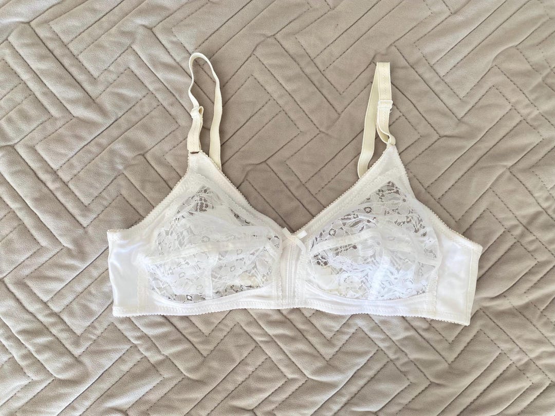 Vintage White Floral Lace Bra - Retro Bustier Cup C (size 38) - Etsy