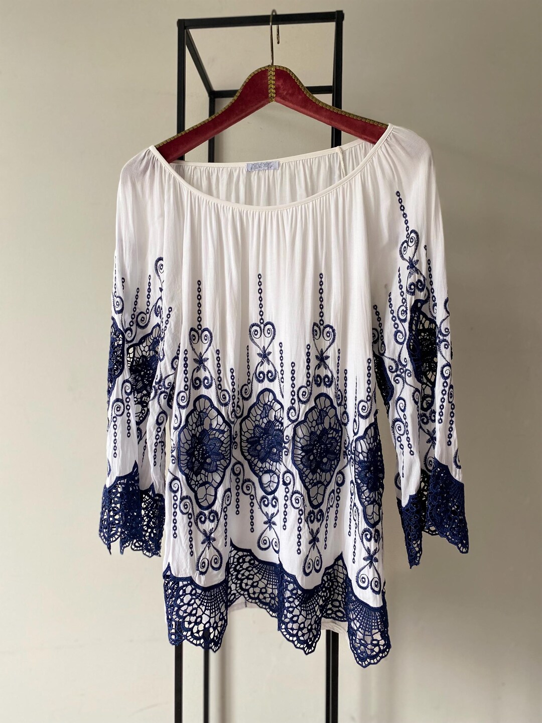 White White Boho Embroidered Tunic Top Blouse Made in Italy Boho Shic ...