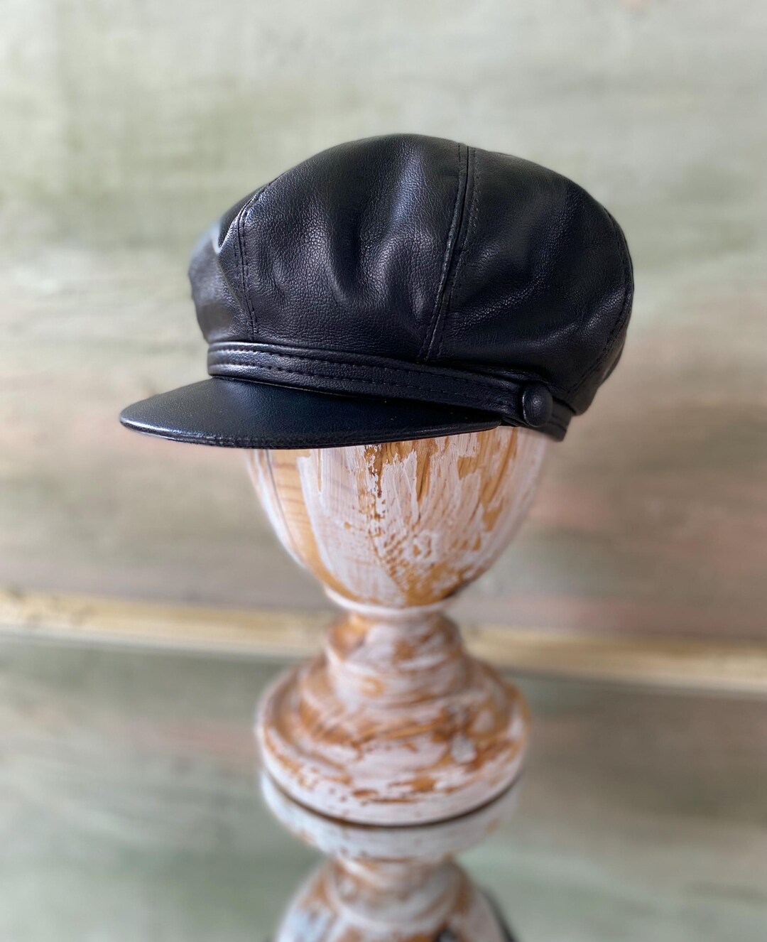 Vintage Genuine Leather Newsboy Cap Hat Men Black Real Leather Men ...