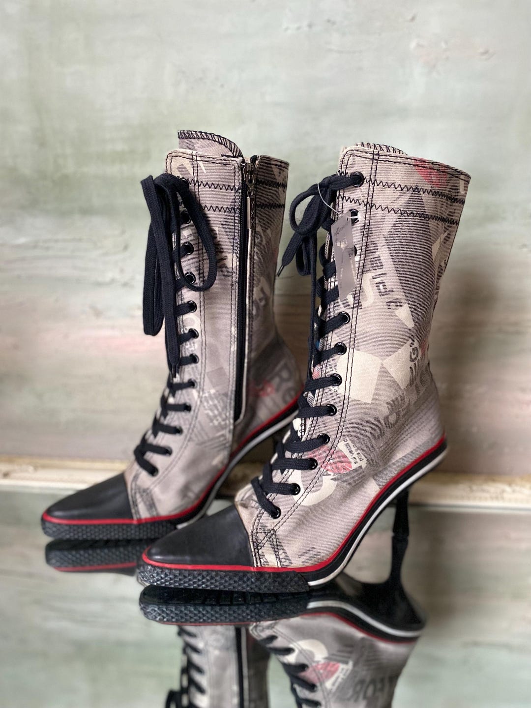 Y2K Stileyto Sneakers Canva High Top Stiletto Lace up Sneakers Pointy ...