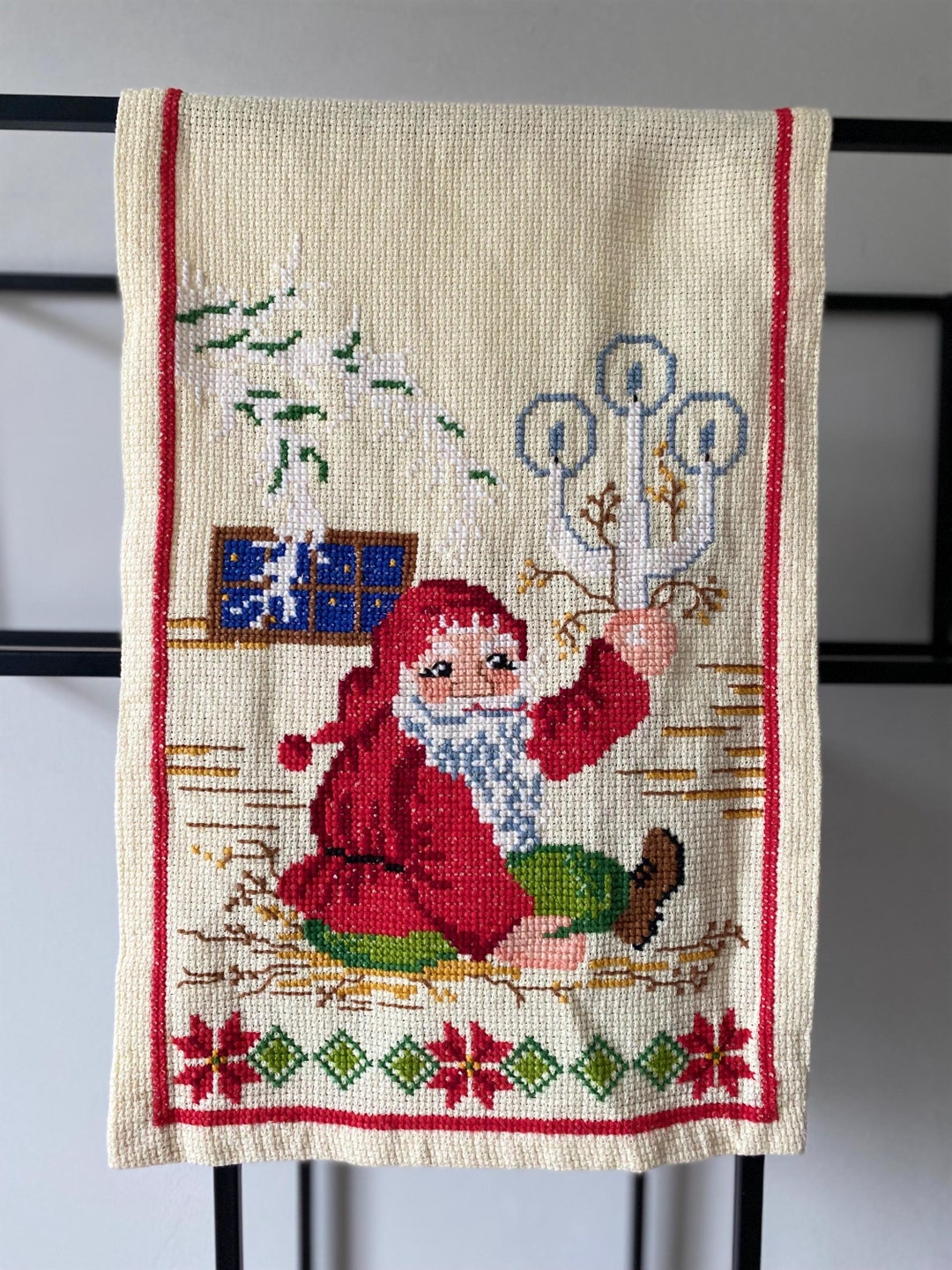Vintage Christmas Table Runner Cross Stitch Embroidery Scandinavian ...