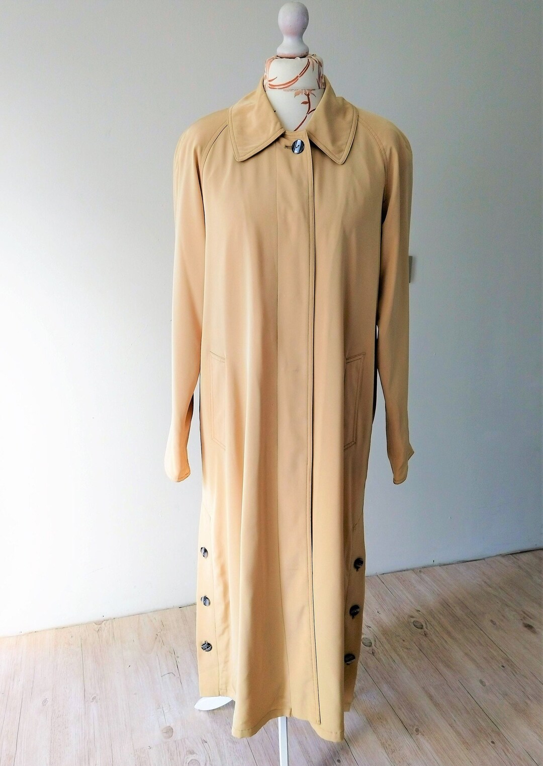 Vintage Beige Trench Coat: Full Length Spring Duster, Size S/M - Etsy