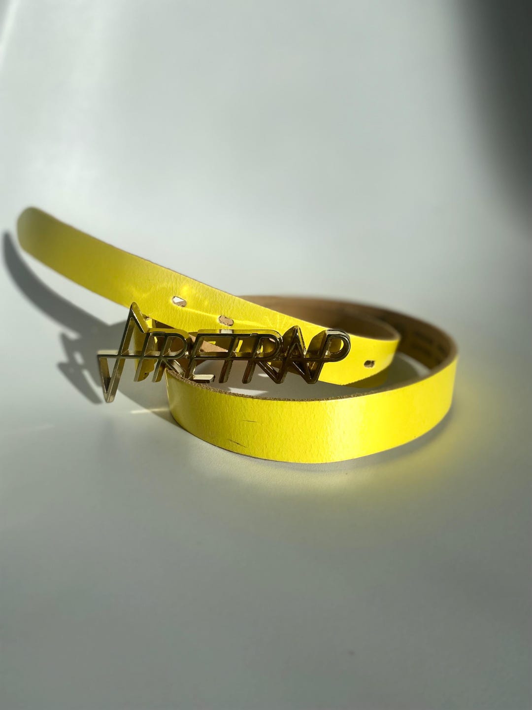 Vintage Bright Yellow Leather Belt Firetrap Genuine Leather Gold Tone ...