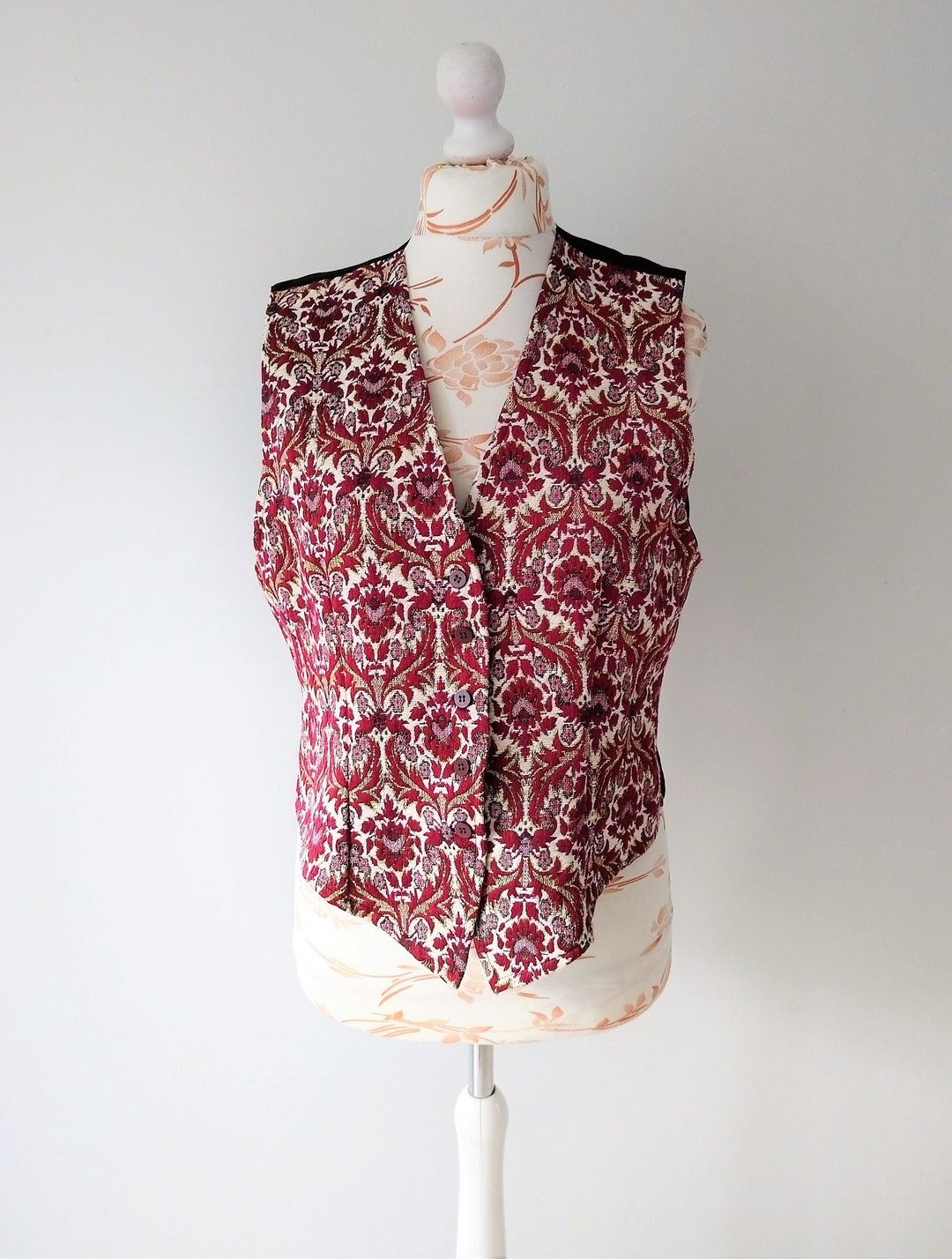 Vintage Floral Vest Button up Vest Women Tapestry Sleeveless Waistcoat ...