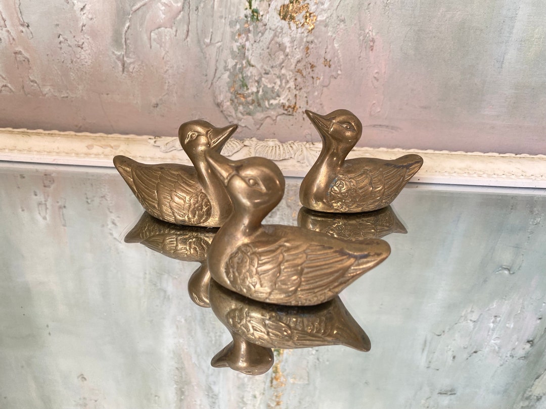 Vintage Miniature Brass Ducks Figurines Set of 3 Small Ducks Nursery ...