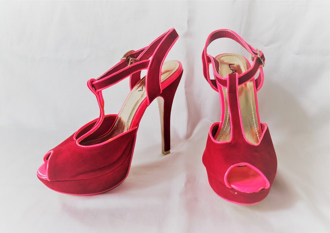 Red T-strap Peep Toe Pumps Sandals Velvet Stiletto High Heel Ankle ...
