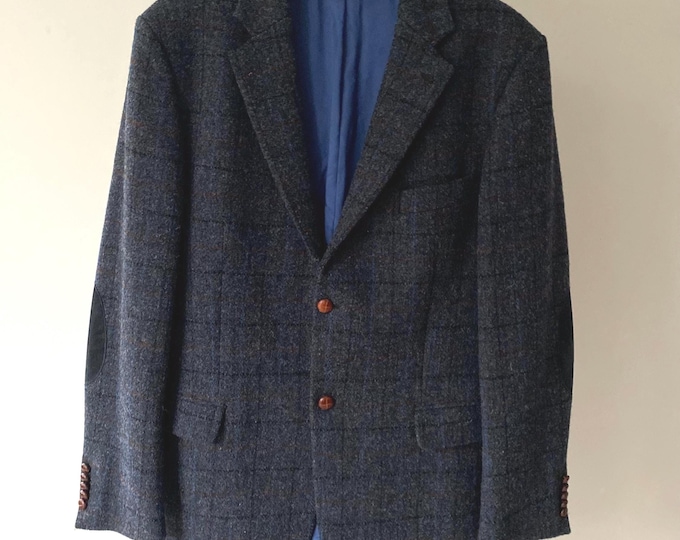 Vintage Harris Tweed Dark Blue Check Scottish Wool Country Blazer ...
