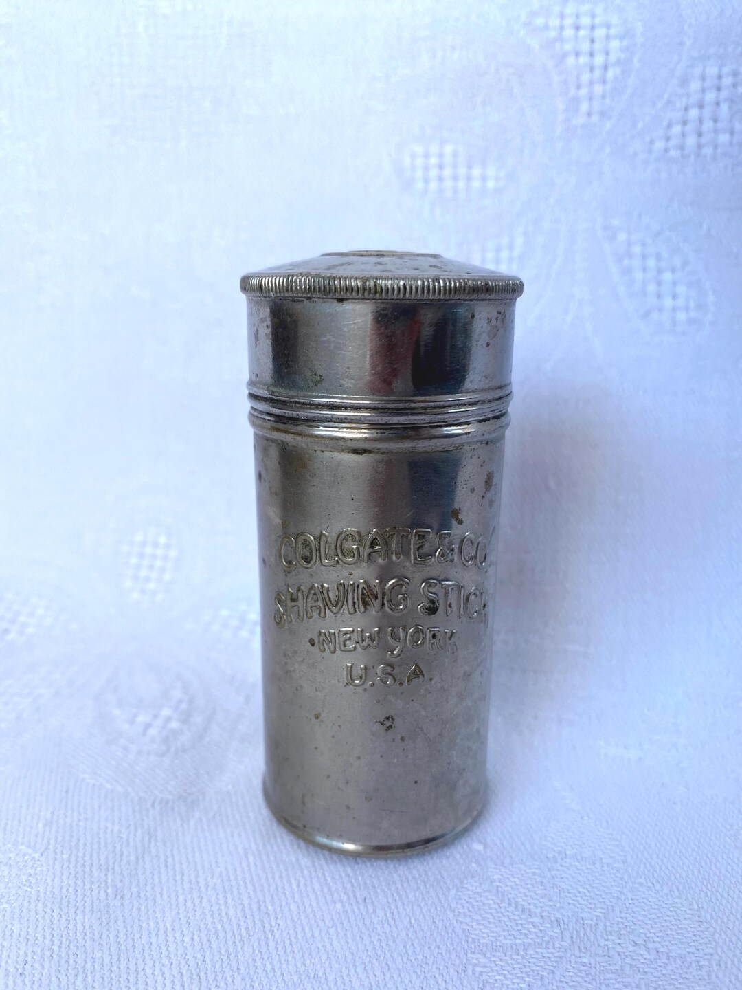 Antique Colgate Shaving Stick Tin, Nickel Plated Brass Barber Shop ...