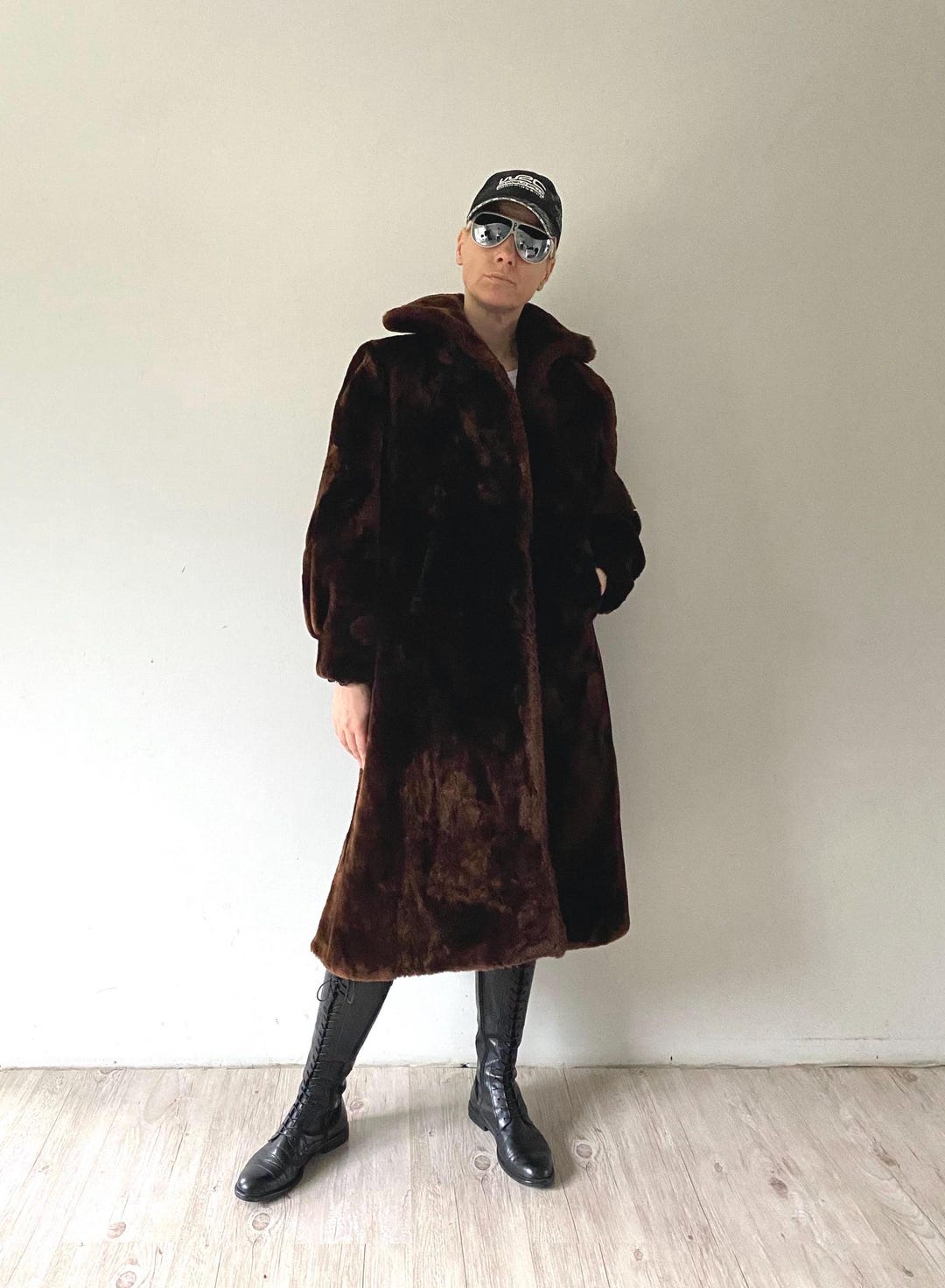 Vintage 70s Mouton Fur Coat: Brown Lamb Fur, Balloon Sleeves, Size ...