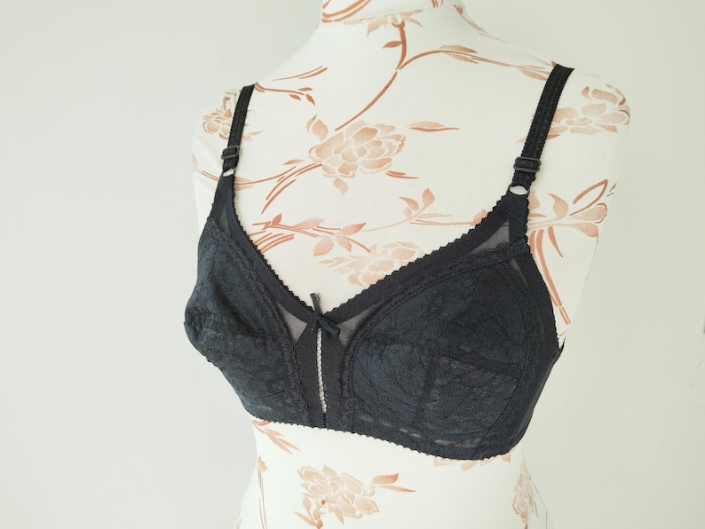 Vintage 70s Black Bra Floral Lace Cup Bustier Retro Bra Cup B - Etsy
