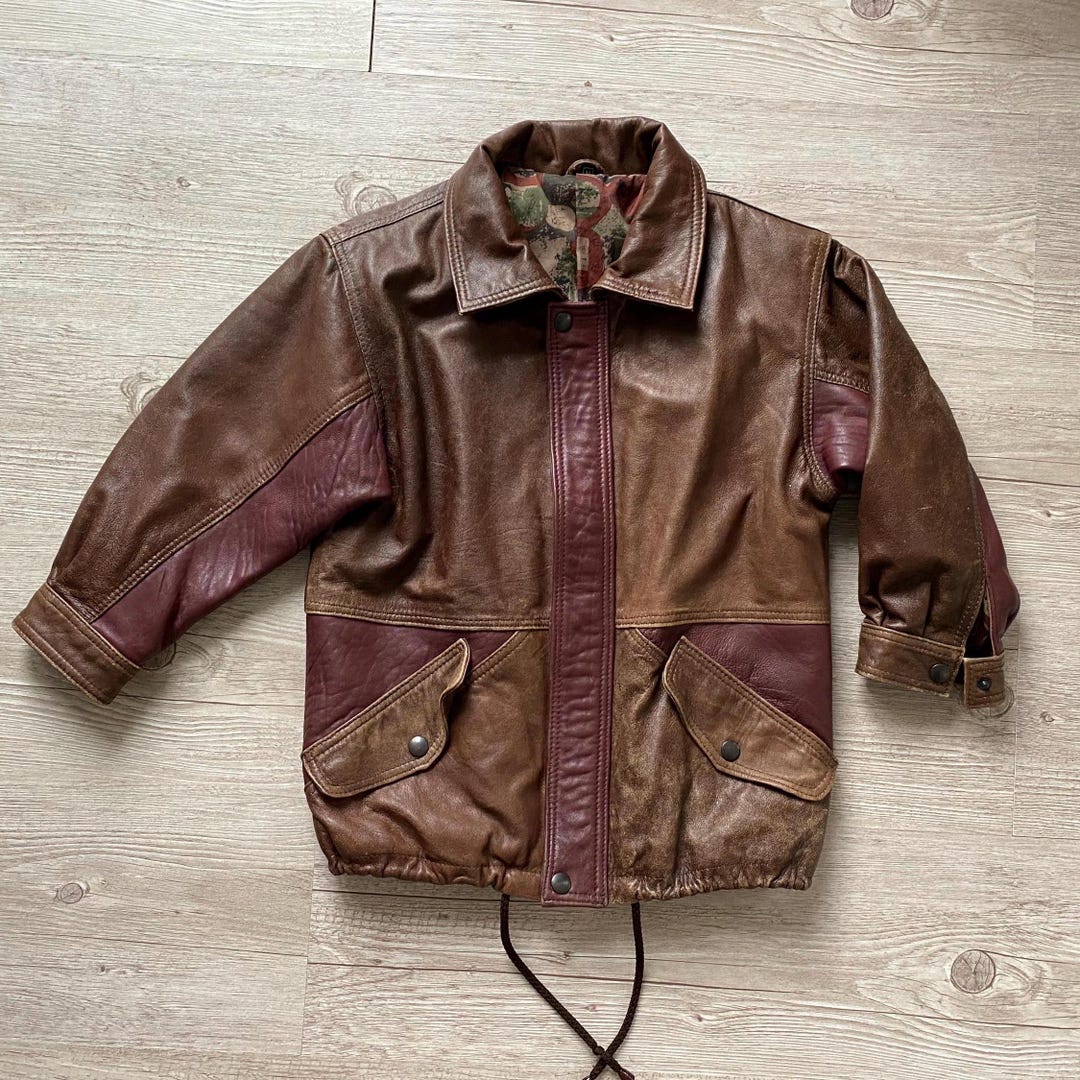 Vintage Colorblock Leather Kids Jacket: 80s Shabby Chic Bomber - Etsy